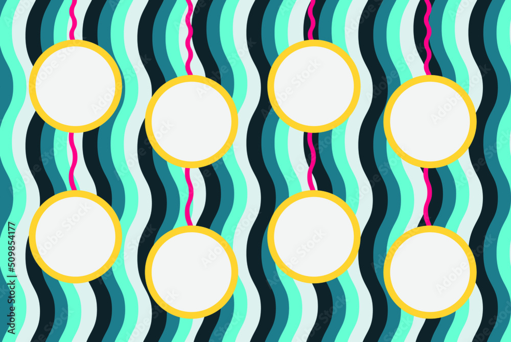 8 circle yellow photo collage template, blue vawe abstract background ...