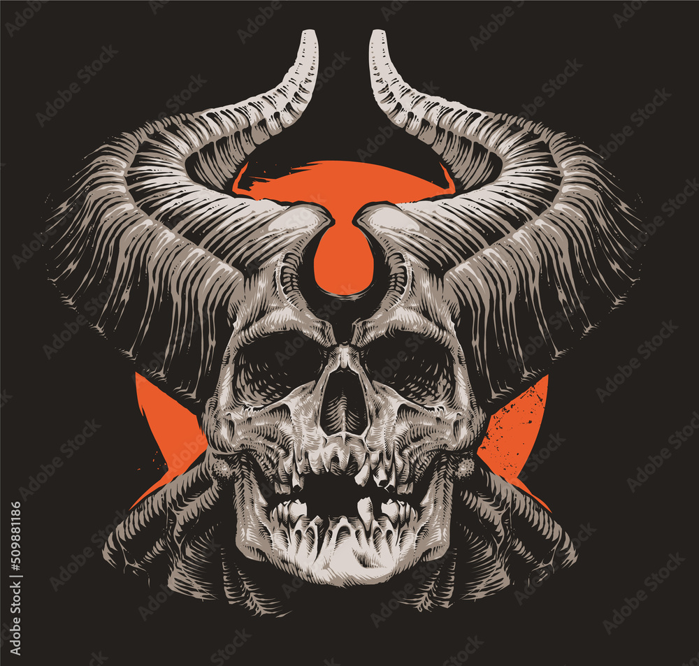 Horned Demon Head. Vector illustration Stock Vector | Adobe Stock