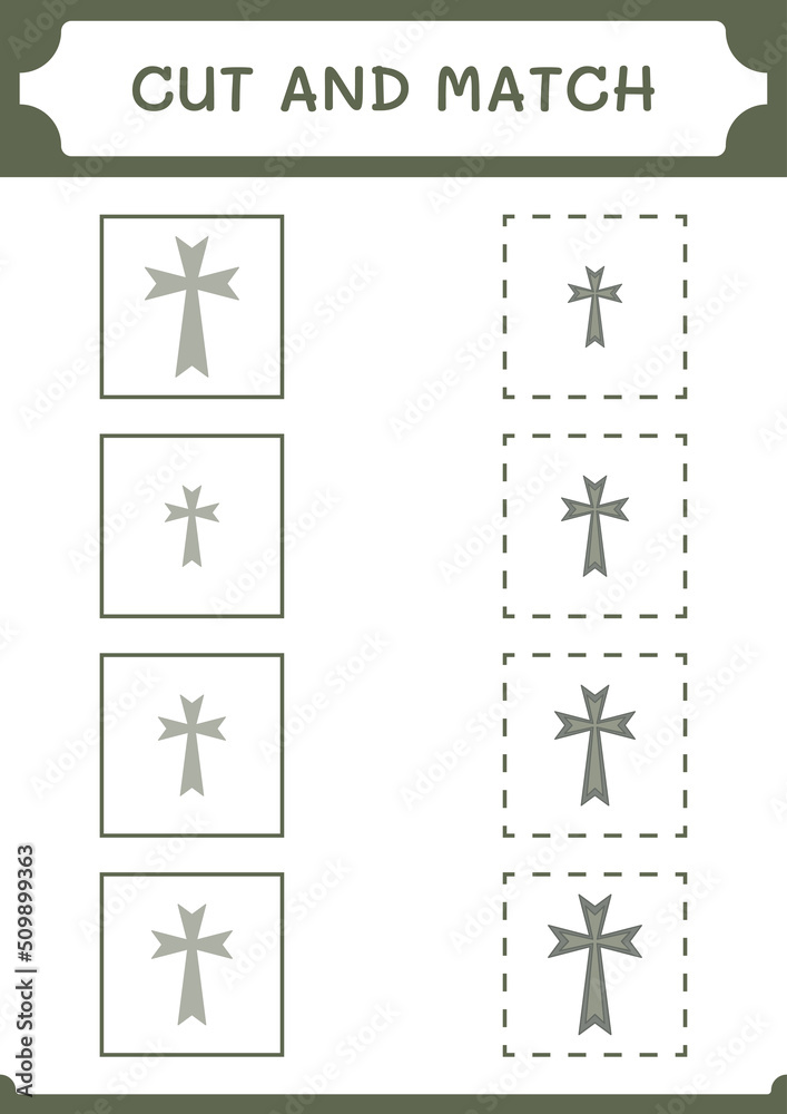 Cut and match parts of Christian cross, game for children. Vector ...