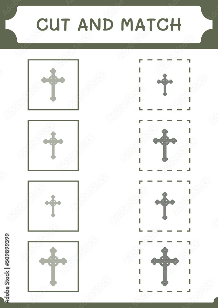 Cut and match parts of Christian cross, game for children. Vector ...