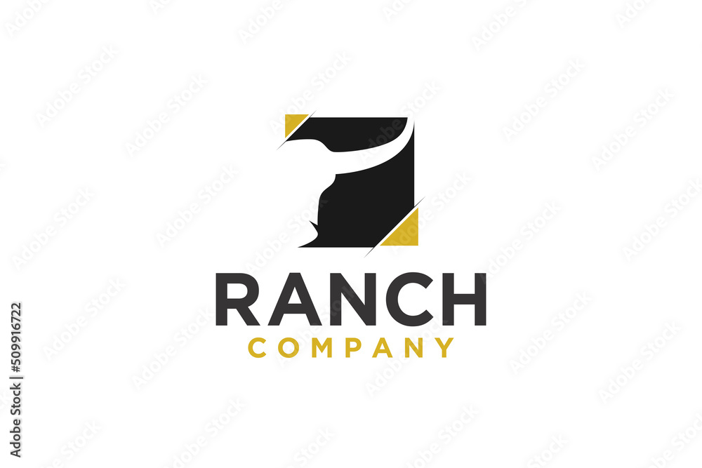 Buffalo head ranch logo design negative space symbol animal icon farm ...
