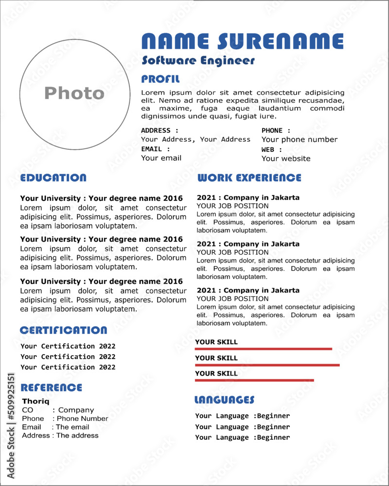 simple blue white resume cv template design Stock Vector | Adobe Stock
