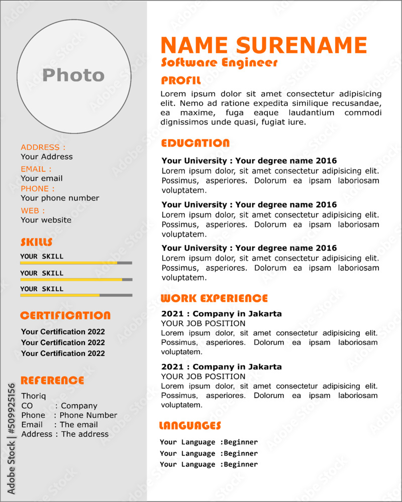 simple resume cv template design Stock Vector | Adobe Stock