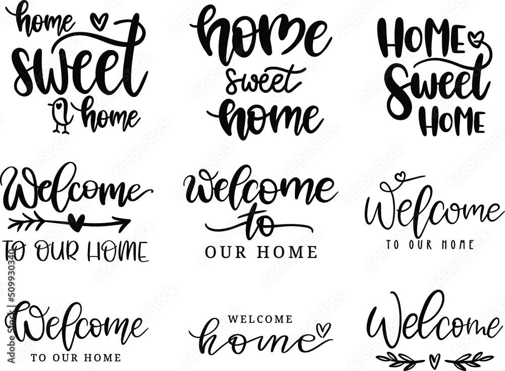 Handwritten lettering of welcome ,flower,border,frame, template for banner, invitation, party ...
