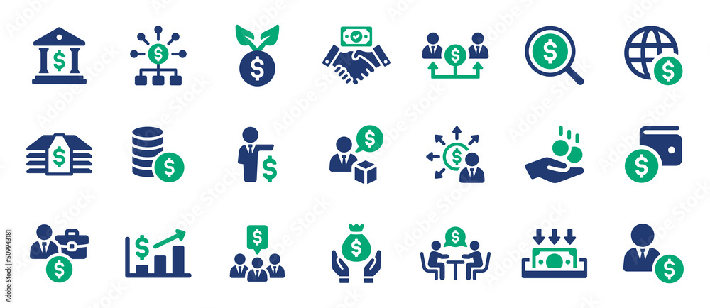 Money icon vector set. Collection of dollar symbol, banking, finance ...