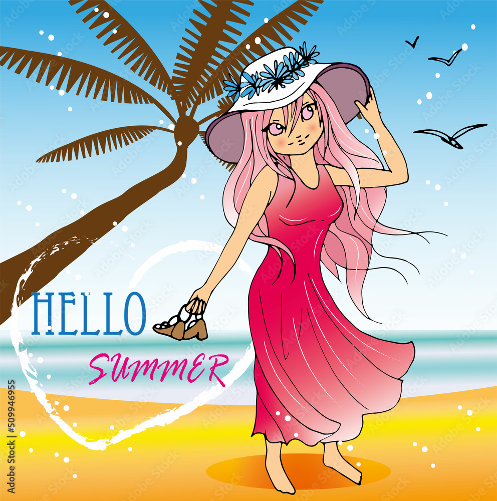 vector illustration with cute cartoon girl, card Stock Vector | Adobe Stock