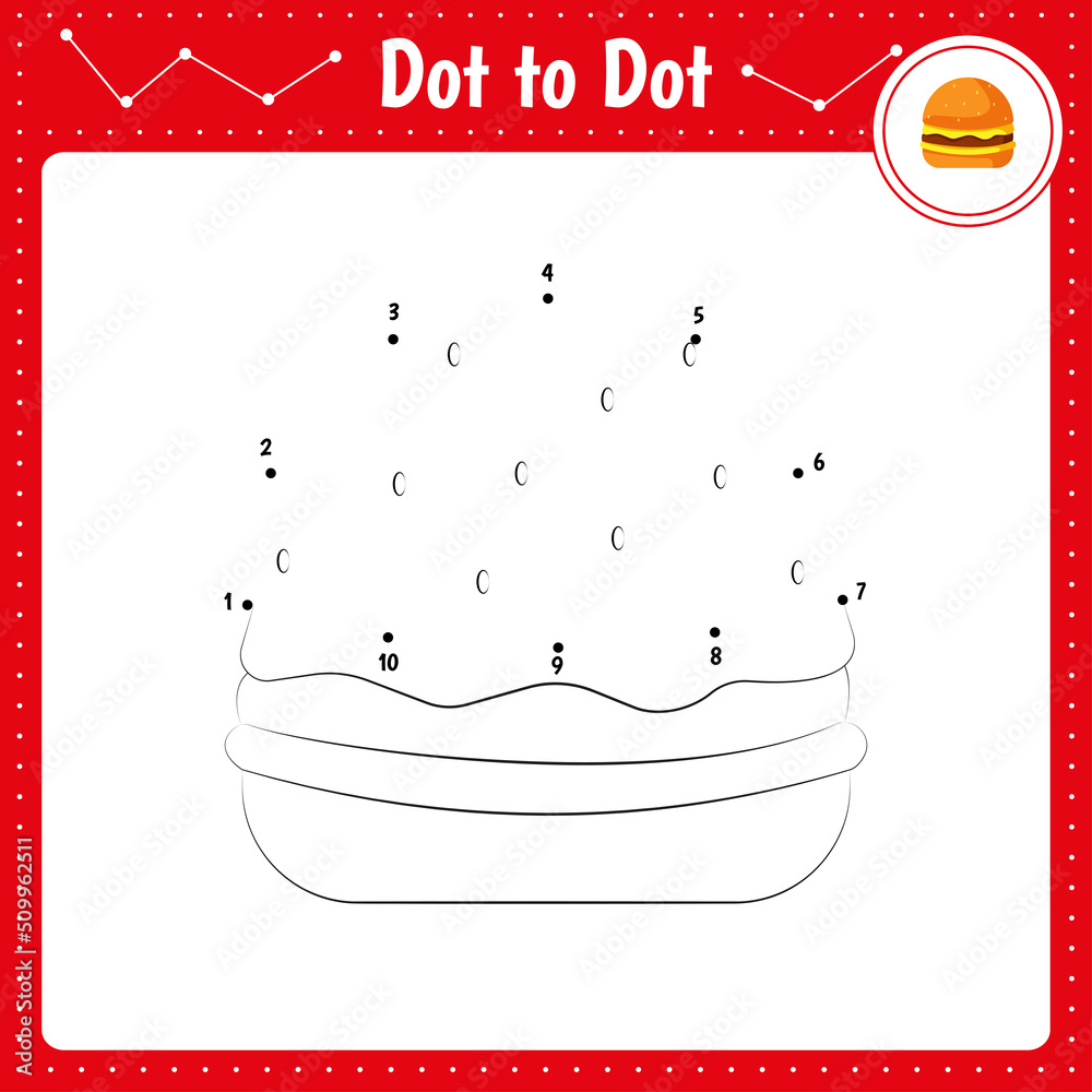 Connect the dots. Burger. Food. Dot to dot educational game. Coloring ...