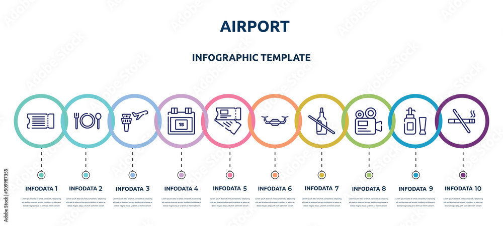 airport concept infographic design template. included fly ticket, plate ...