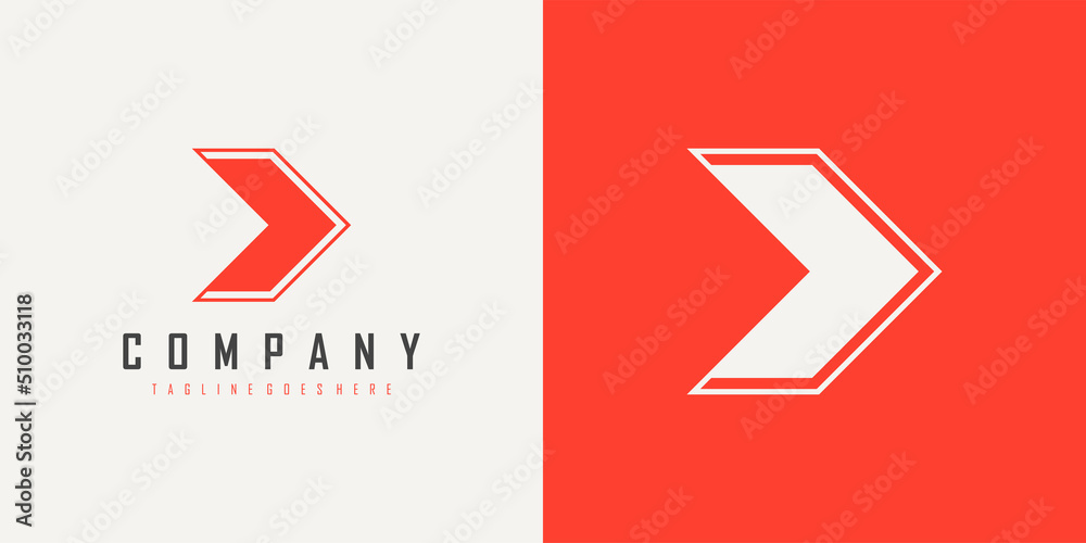 Right Arrow Logo. Red Geometric Arrow Shape with Outline isolated on ...