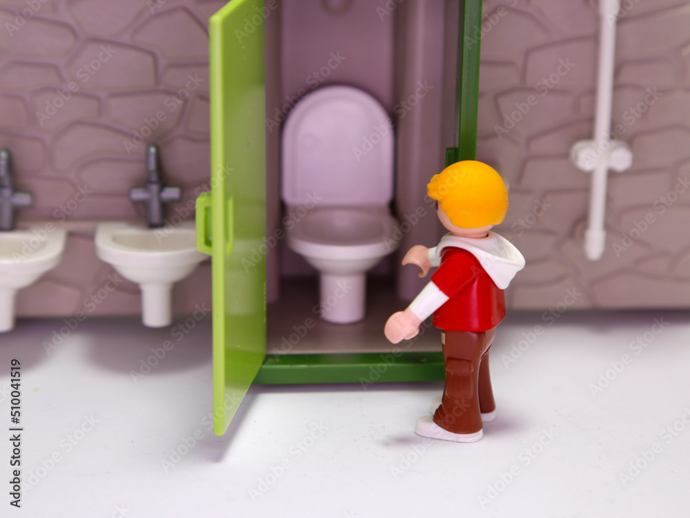Playmobil. Child in bathroom. Child in school or public bathroom ...