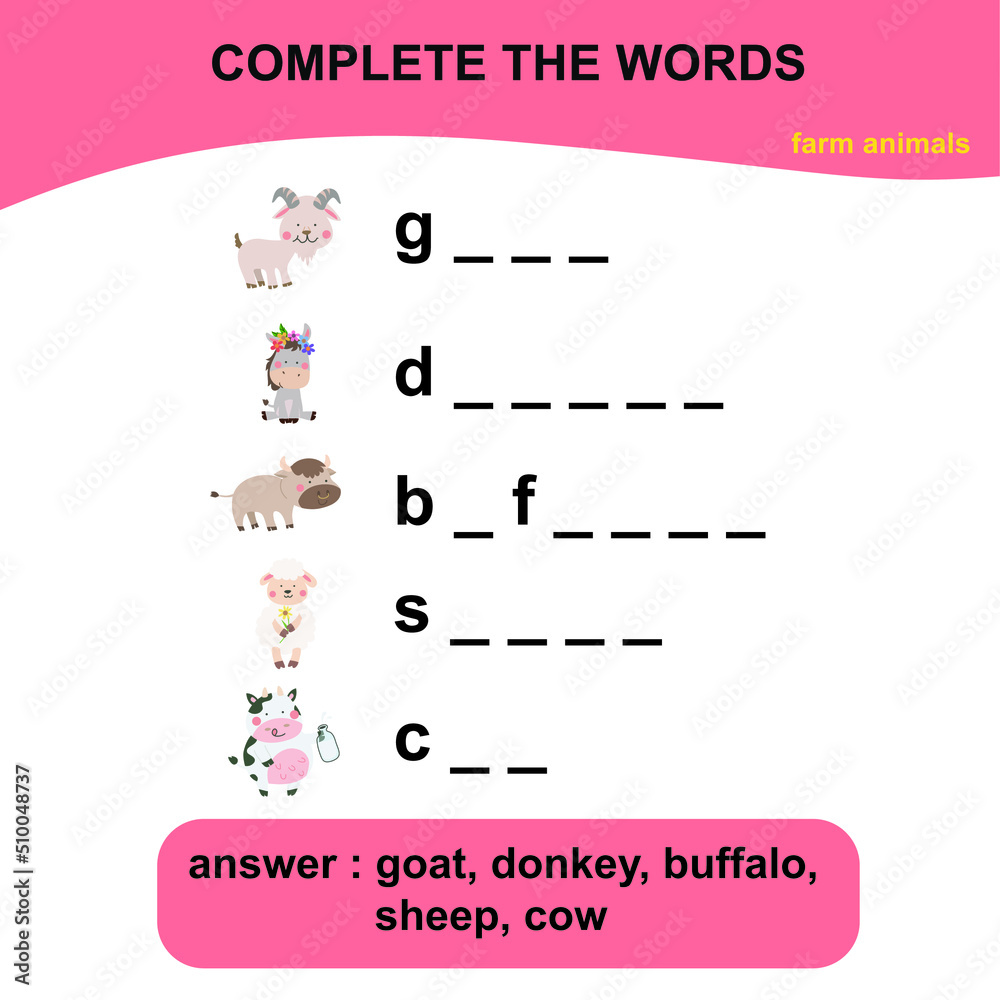 Complete the words worksheet for learning English. Educational activity ...