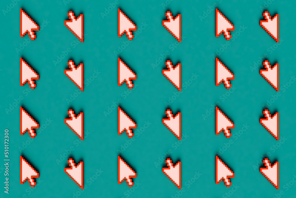 top down view of many pink arrow cursors Stock Photo | Adobe Stock