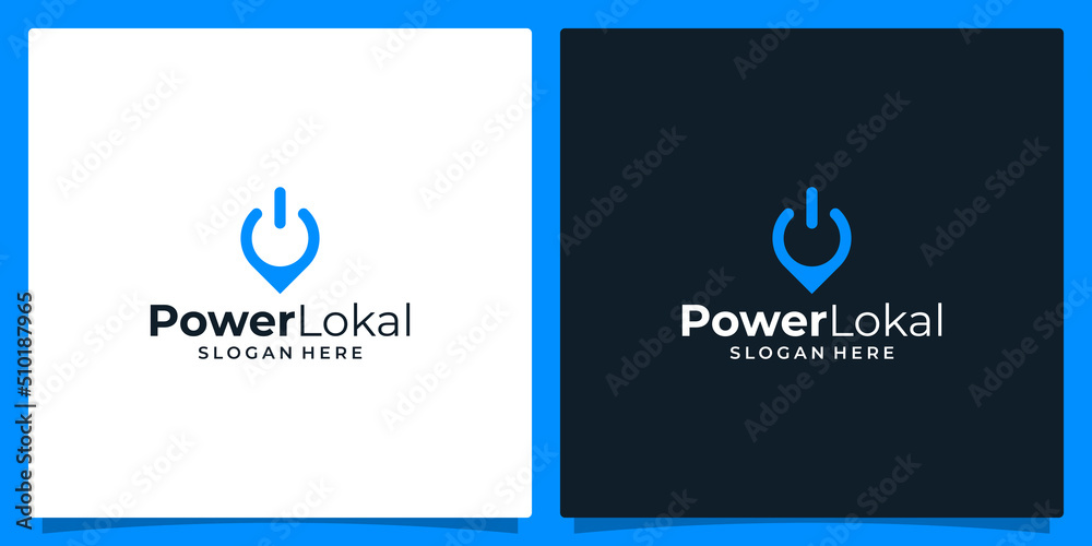 Location pin logo symbol icon and Power button. Simple flat modern ...
