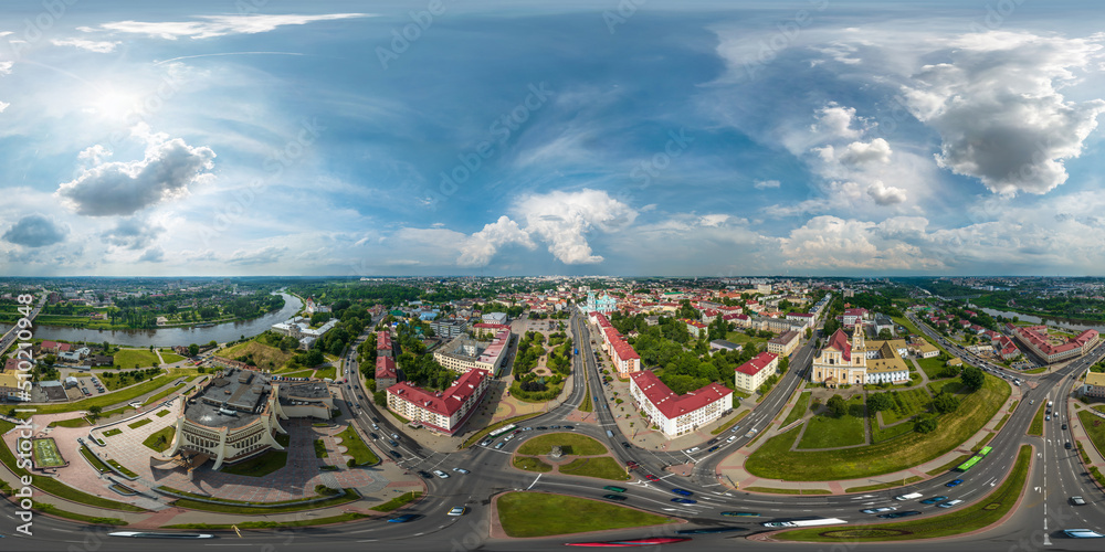 aerial full seamless spherical 360 hdri panorama view overlooking old ...