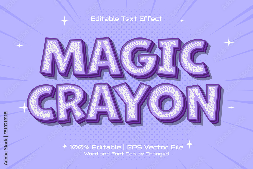 Editable text effect Magic Crayon 3D Flat cartoon style Stock Vector ...