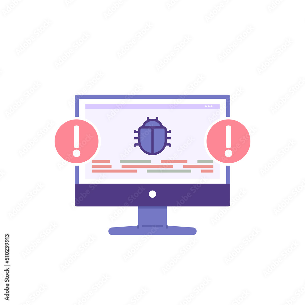 bug warning icon. system crack notification. report bugs, send report ...