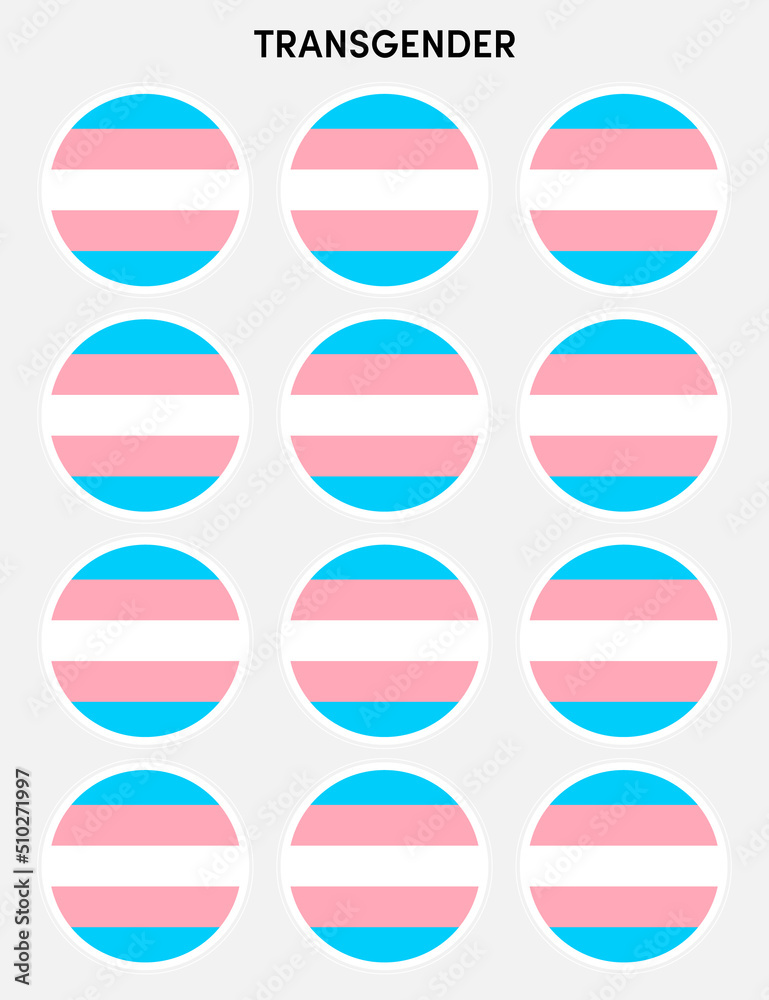 Set of pride flags, transgender flags in the shape of a circle. Circle ...