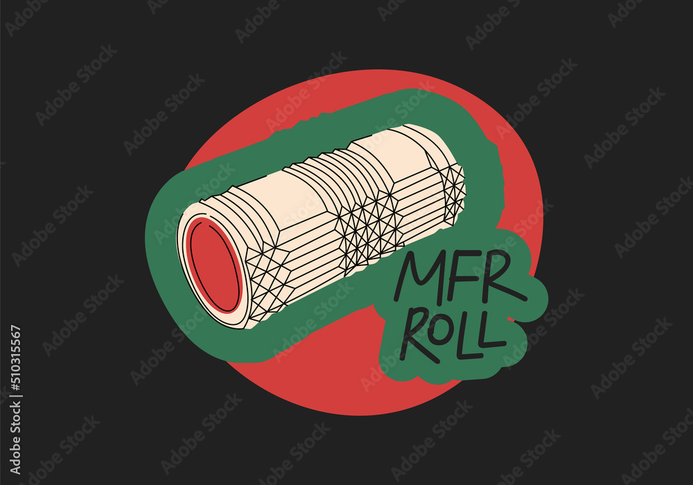 MFR roll, myofascial release massage therapy flat vector lettering ...