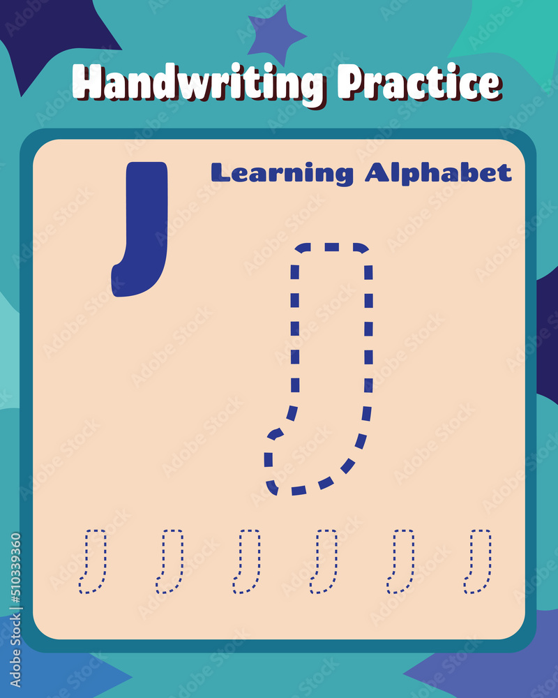 Letter J cute children colorful ABC alphabet trace practice worksheet ...