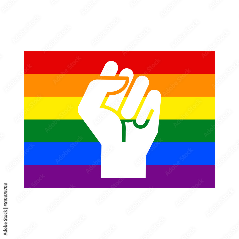 Mano con puño levantado. Bandera lgbt. Color arco iris. Vector para ...