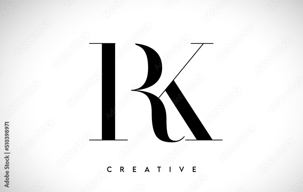 RK Artistic Letter Logo Design with Serif Font in Black and White ...