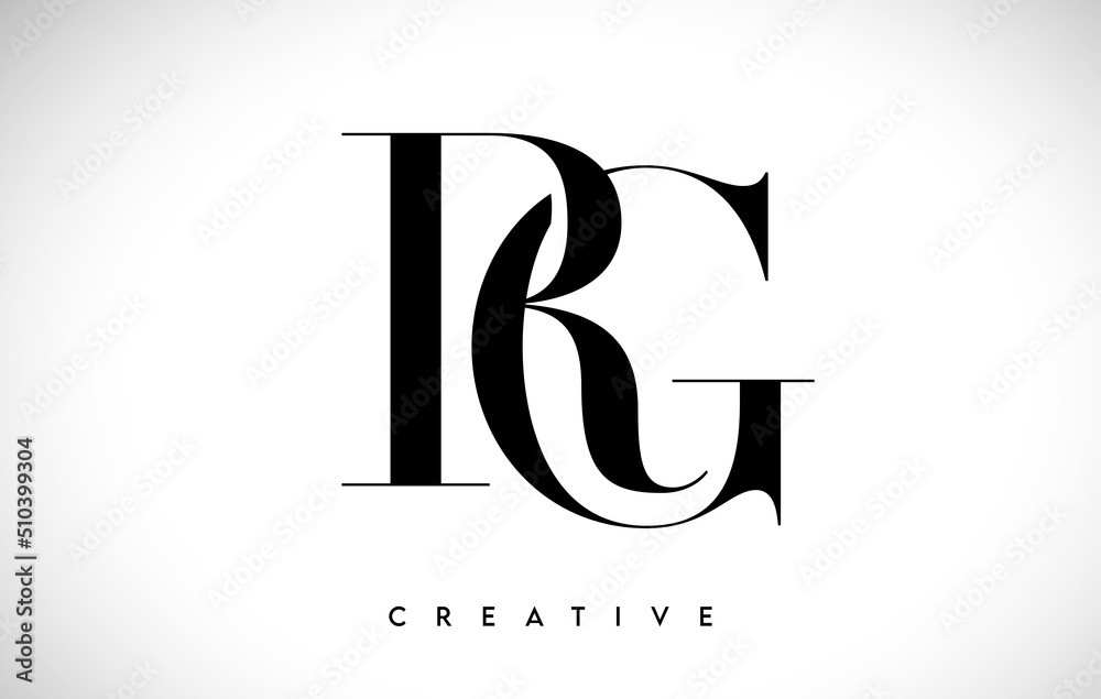 RG Artistic Letter Logo Design with Serif Font in Black and White ...