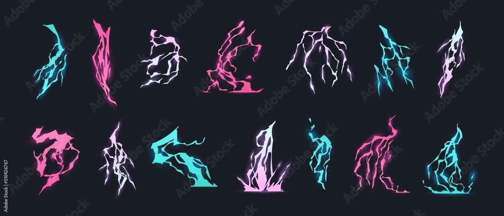 Cartoon lightning effect. Thunderbolt strike comic sprite asses for 2D ...