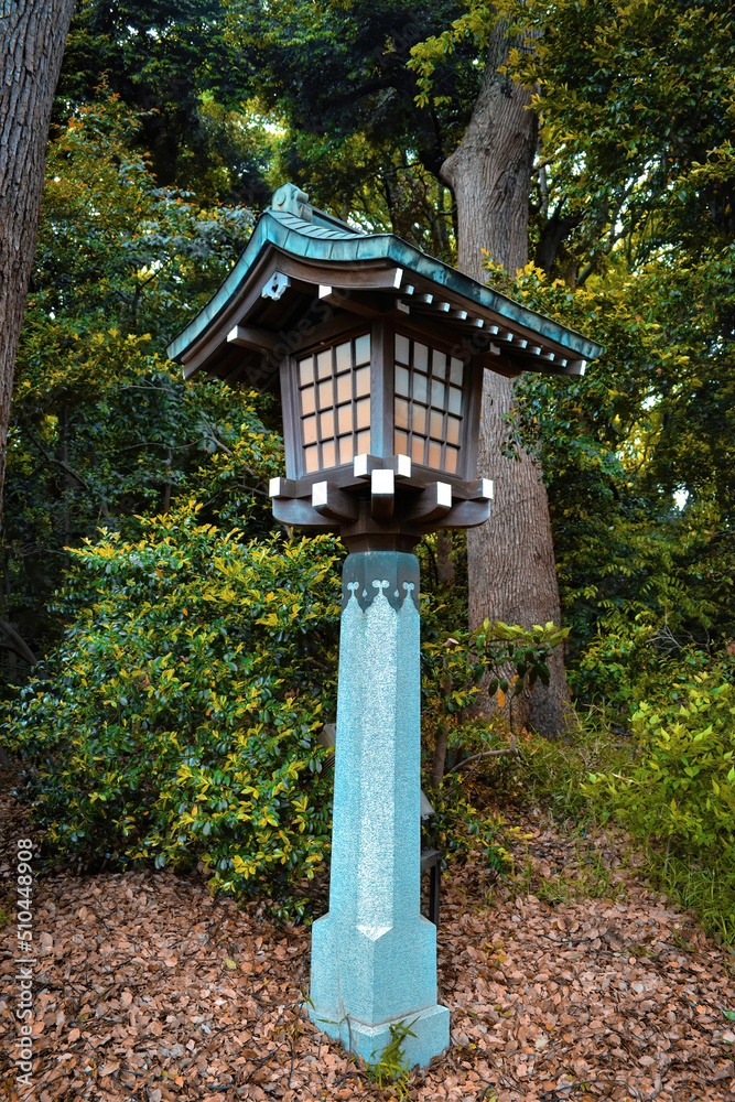 Traditional Japanese wooden lantern.Japanese style lampost on walking ...