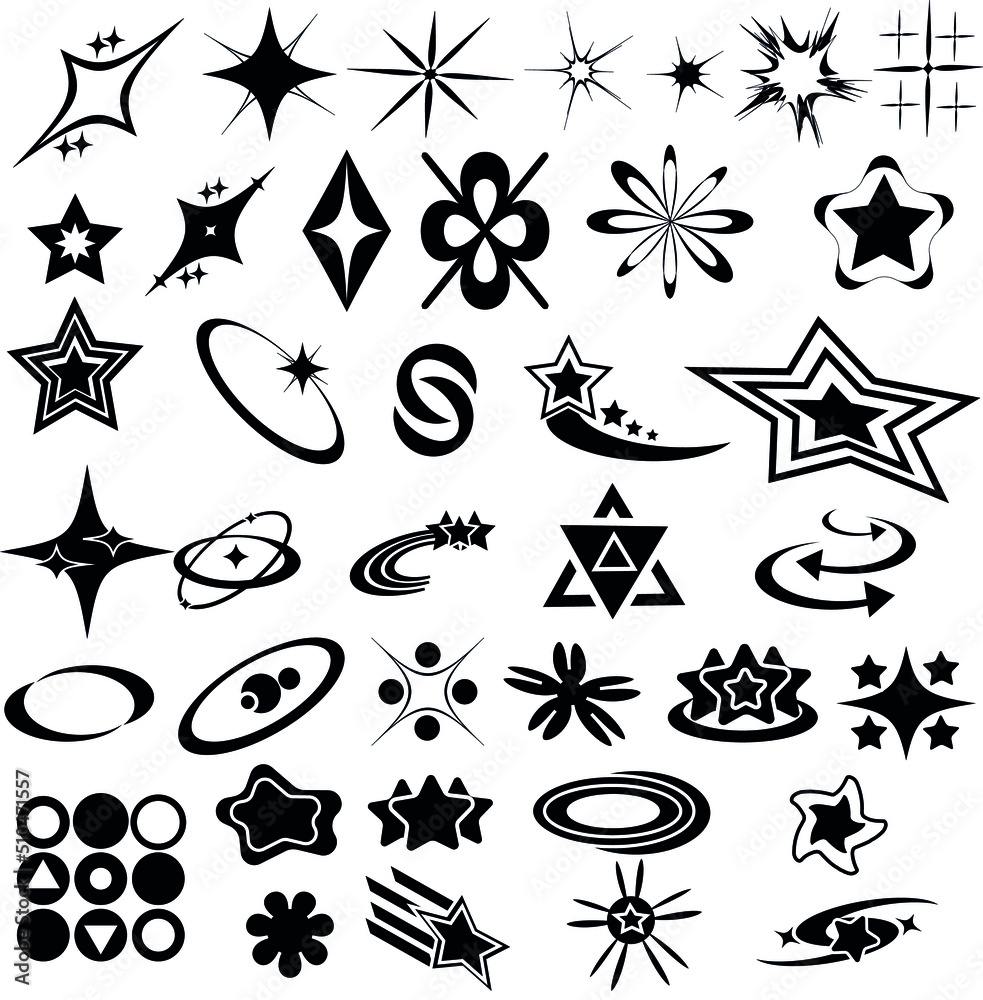 เวกเตอร์ Stock Vector set of Y2K stars, elements and retro-futuristic ...