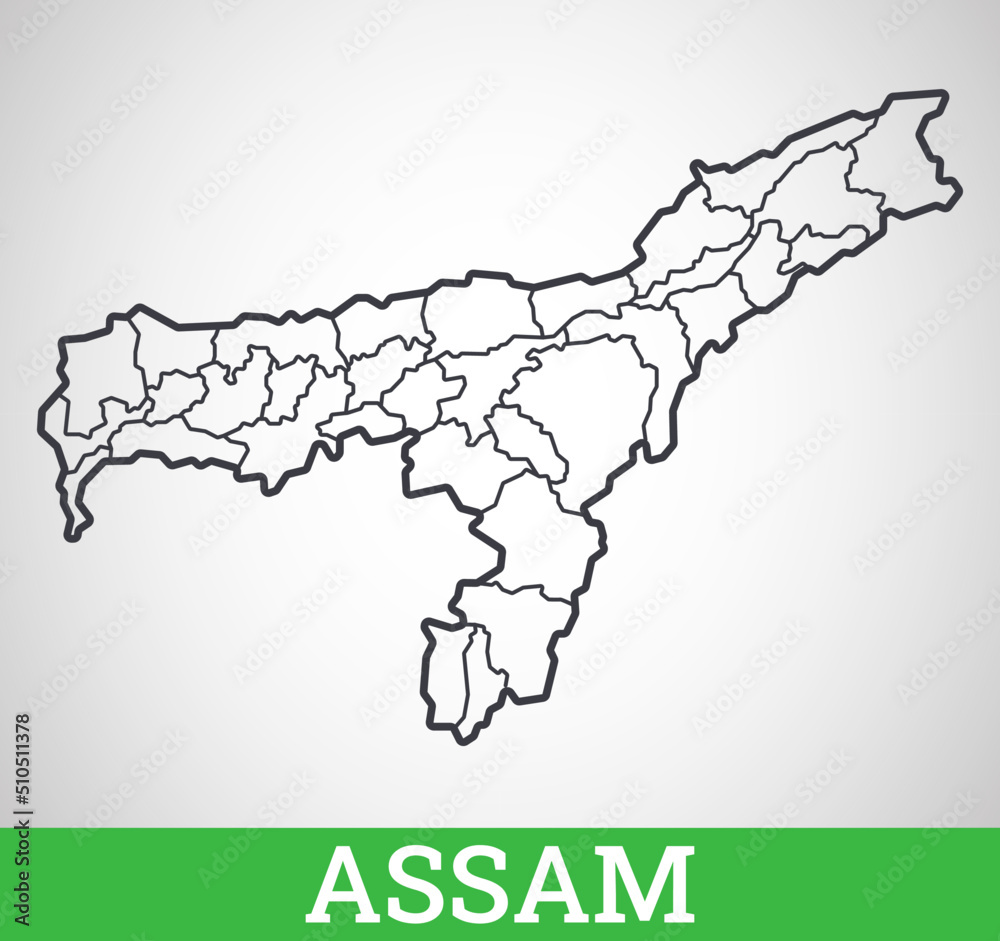 Simple outline map of Assam District, India. Vector graphic ...
