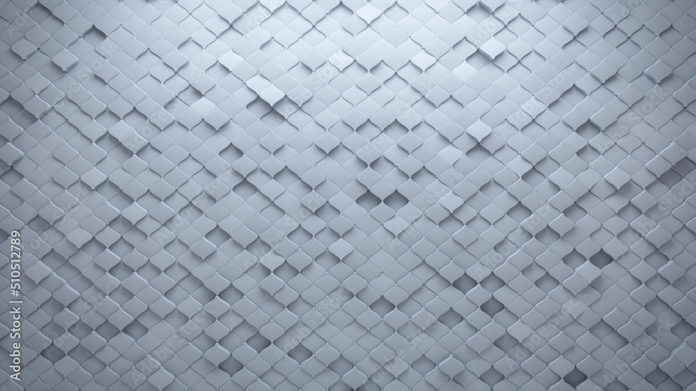 White, 3D Wall background with tiles. Futuristic, tile Wallpaper with ...