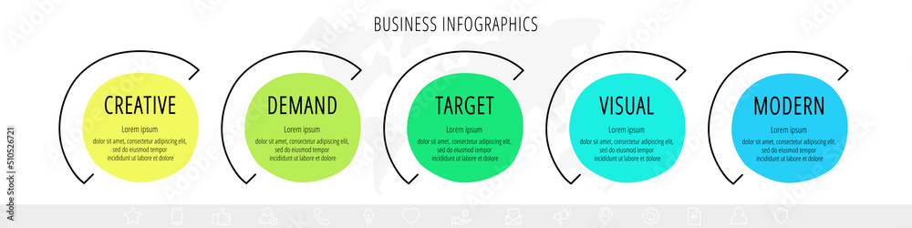 Vector line infographics with 5 rectangles. Business concept graphic ...