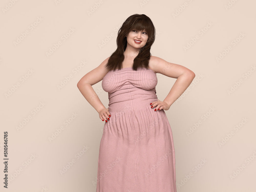 3D Render : Portrait of standing endomorph (overweight) female body ...
