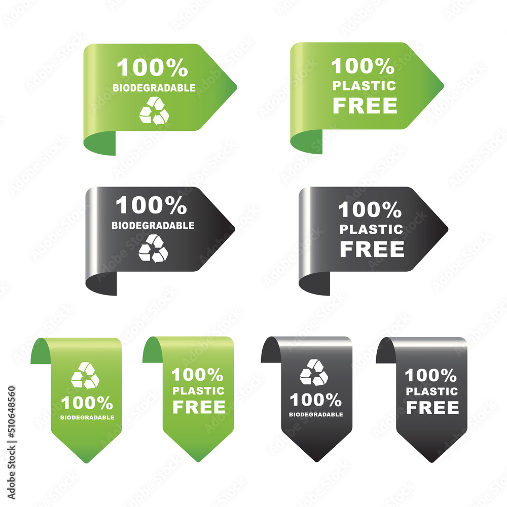 Biodegradable and plastic free icon, sticker product, vector, image ...
