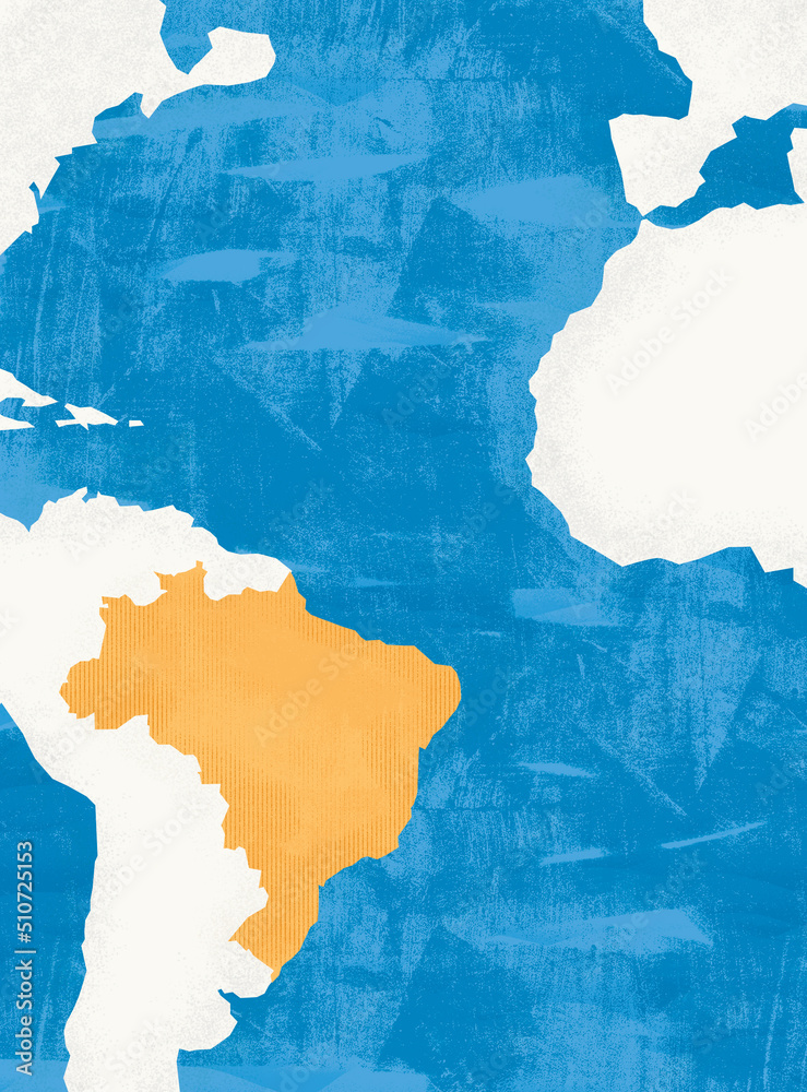 Brazil illustration. Country map, Atlantic Ocean divides South America ...