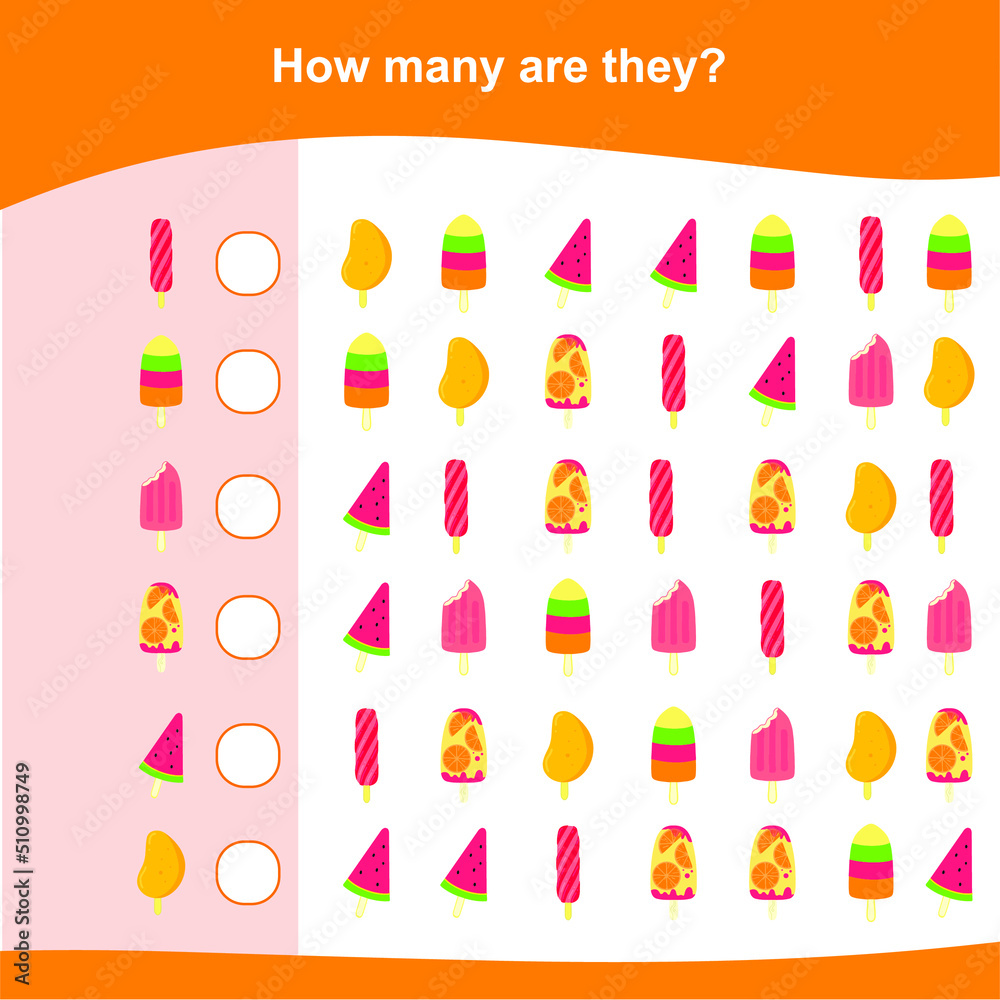 Vector de Stock How many are they worksheet. Counting math game for ...