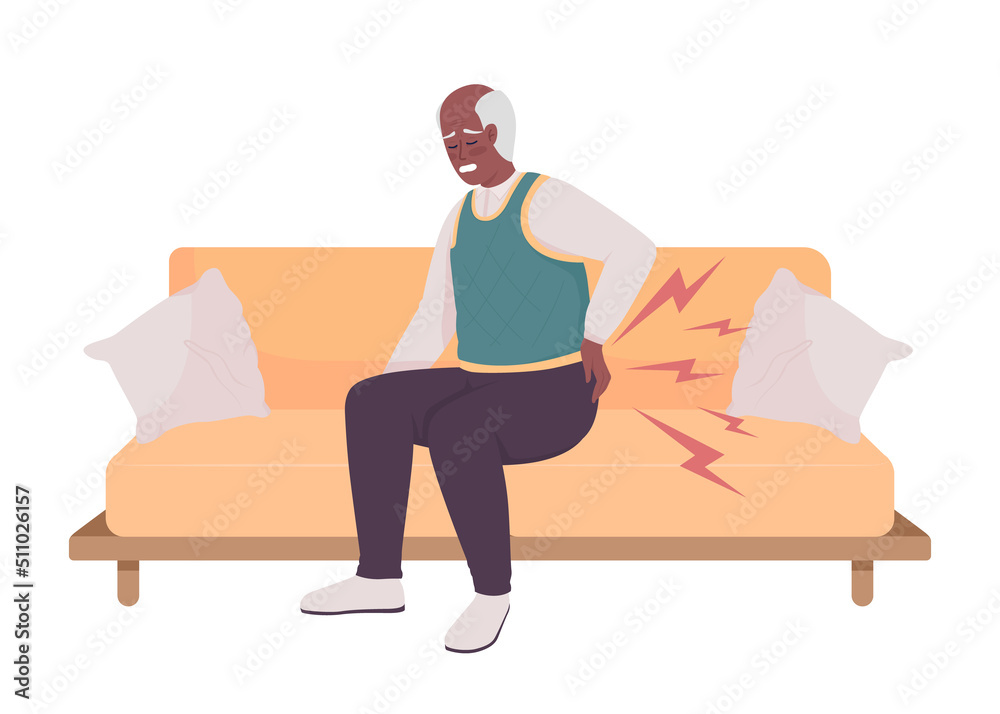 Old man with aching back semi flat color vector character. Editable ...