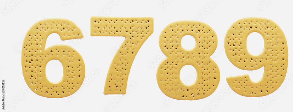 Cream Cracker alphabet. Numbers 6, 7, 8, 9, biscuit. 3d illustration ...