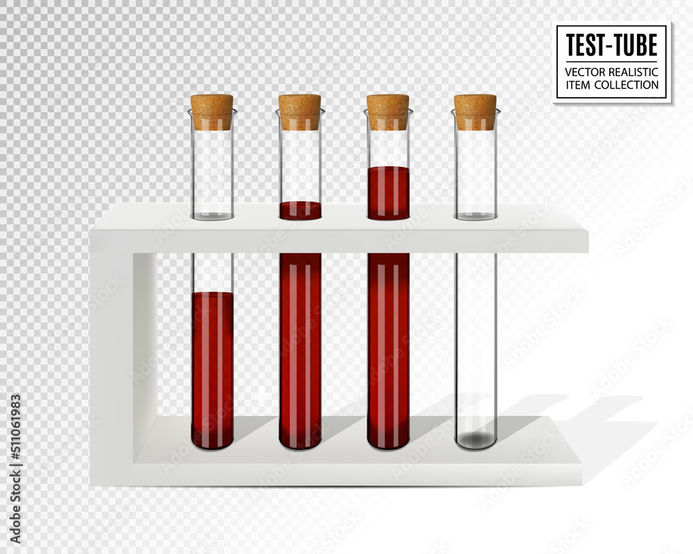 Rack with laboratory test tubes, medical flasks, vector illustration ...