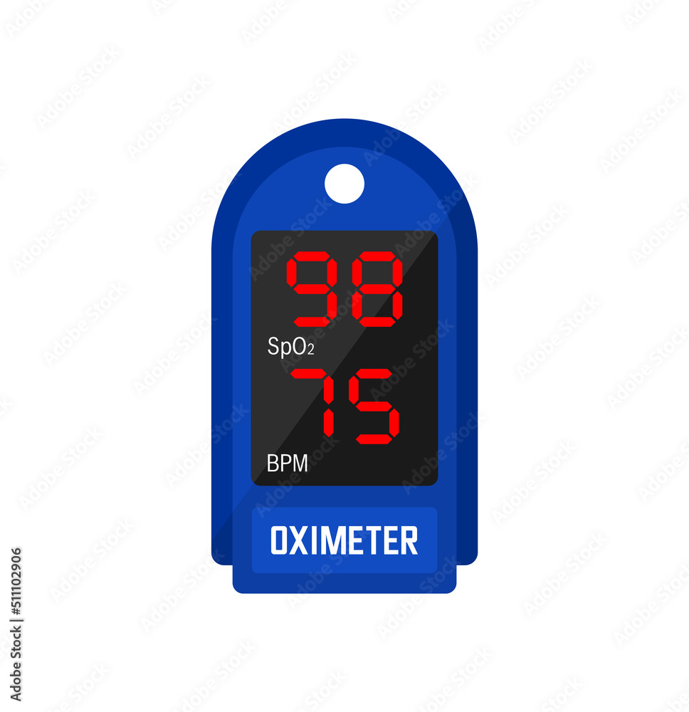 Blue pulse oximeter isolated on a white background. Medical device for ...