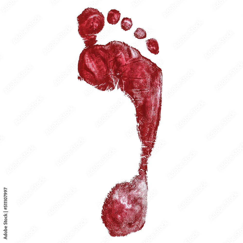 Blood footprint with smudges for horror isolated on white background ...