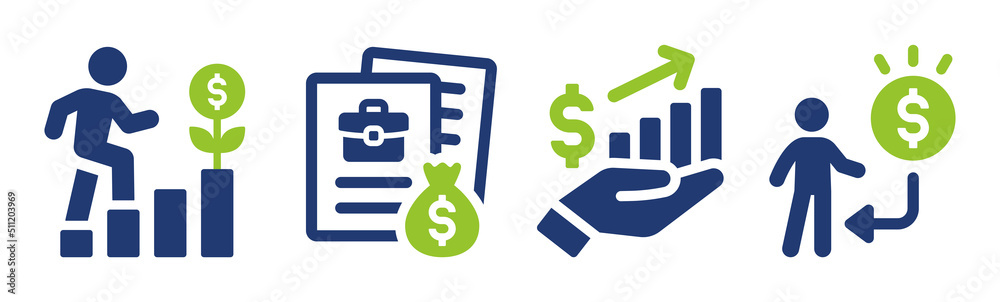 Earning money icon collection. Containing income, salary, investment ...
