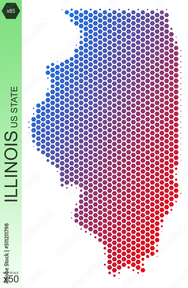 Dotted map of the state of Illinois in the USA, from hexagons, on a ...