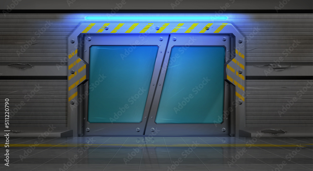 Vector de Stock Metal door, bunker or secret laboratory entrance with ...