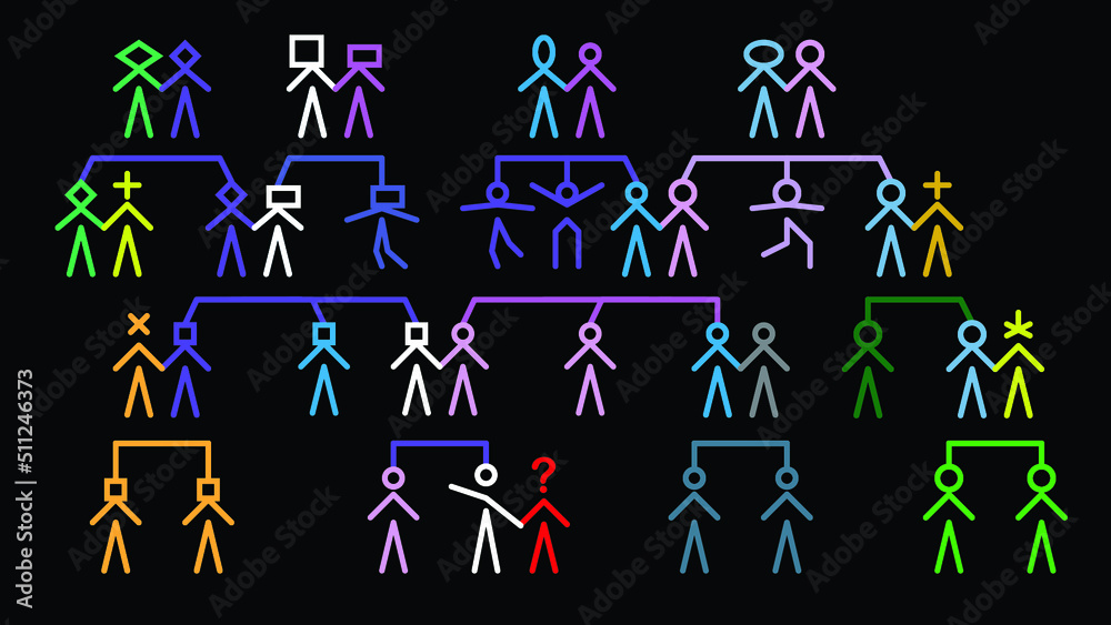 A multi-generational family tree stick figure illustration infographic ...