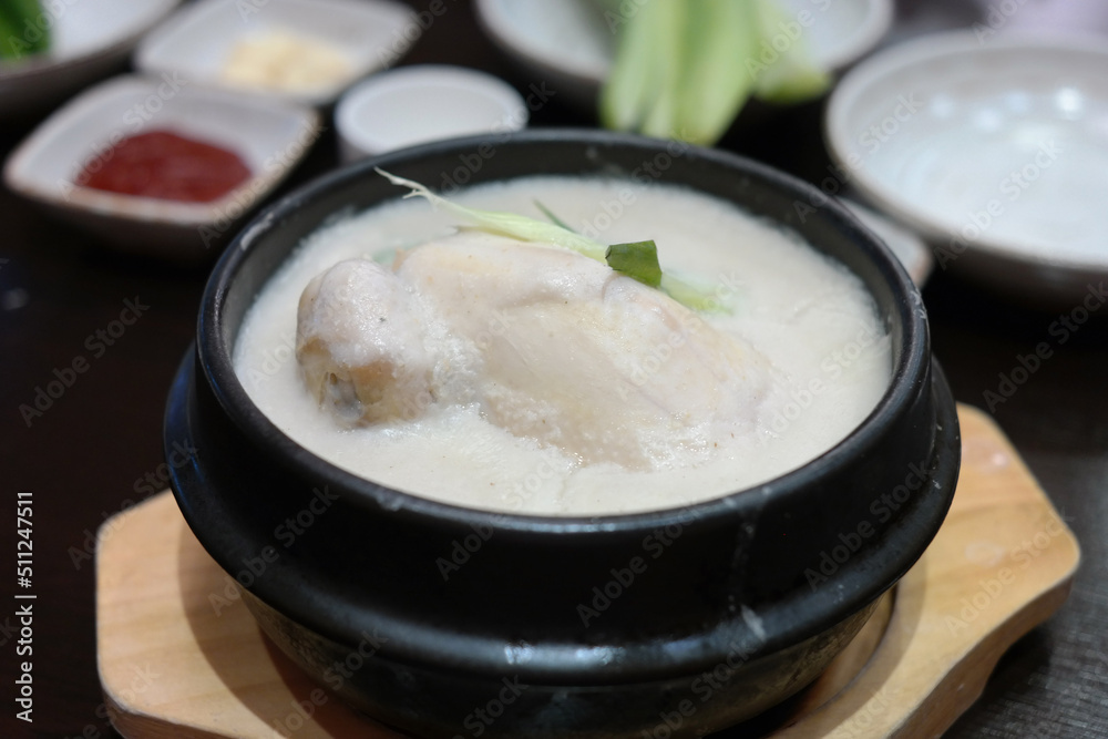 Korean traditional nutritious chicken dish stuffed with ginseng, jujube ...