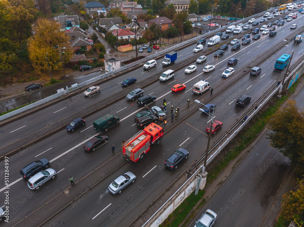 Stock-Foto „Severe accident. Traffic accidents on the road. View from ...