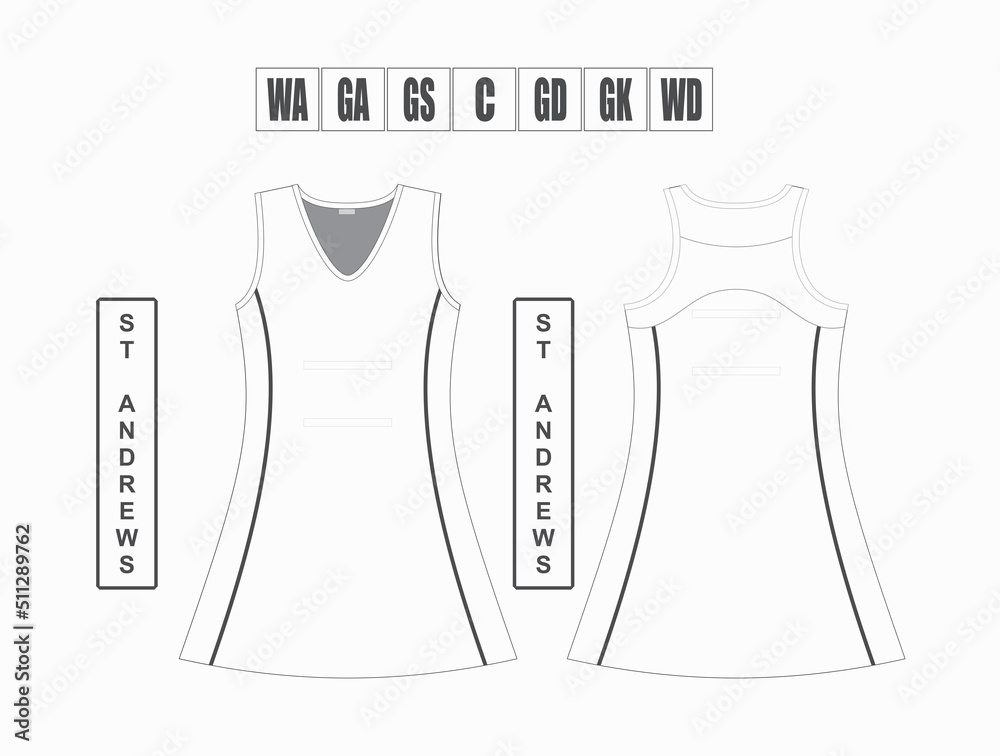 Sportswear Netball Dress Editable Sketch Illustration Vector Design ...