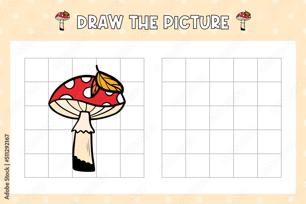 How to draw red mushroom with leaves. Draw, copy the picture activity ...
