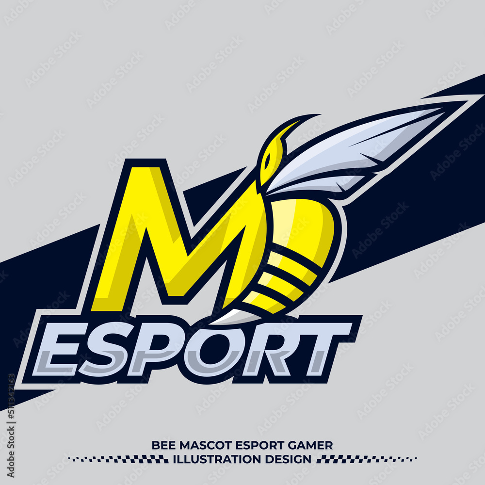 Letter M Bee mascot esport logo illustration template, angry bee logo ...